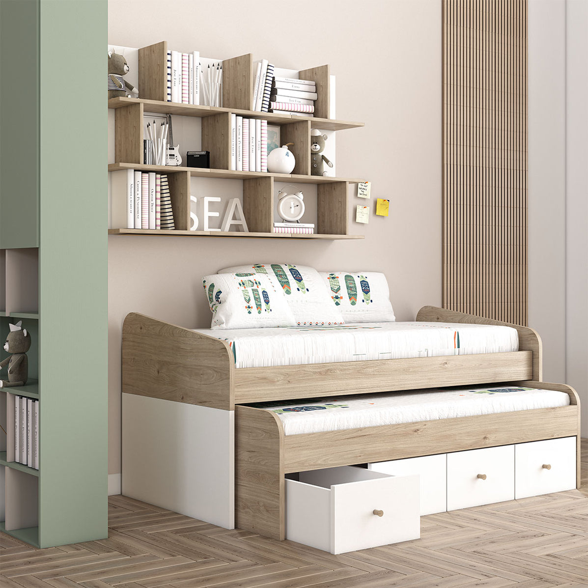 Doppio Letto attrezzato FLIP con 4 cassettoni L.199cm H120cm ...