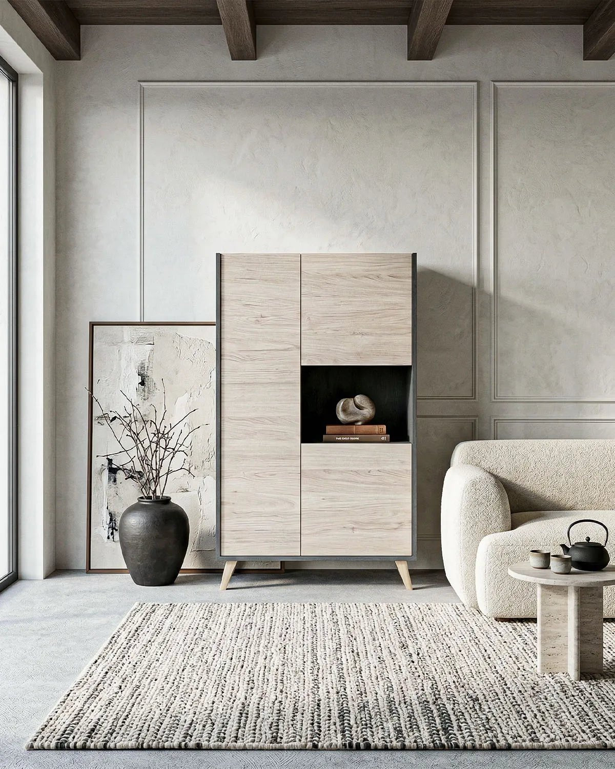Mobile ZENITH – Cabinet Moderno 2 Ante con Vano a Giorno Antracite e O ...